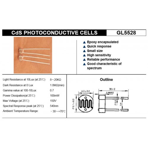 LDR 5mm Licht afhankelijke weerstand GL5528 Lichtsensor 5 stuks